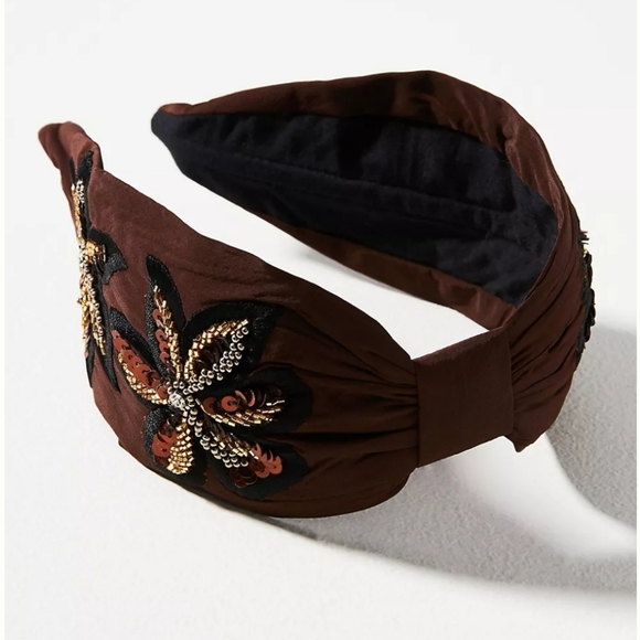 Anthropologie | Accessories | Anthropologie Namjosh Beaded Floral Headband Brown | Poshmark